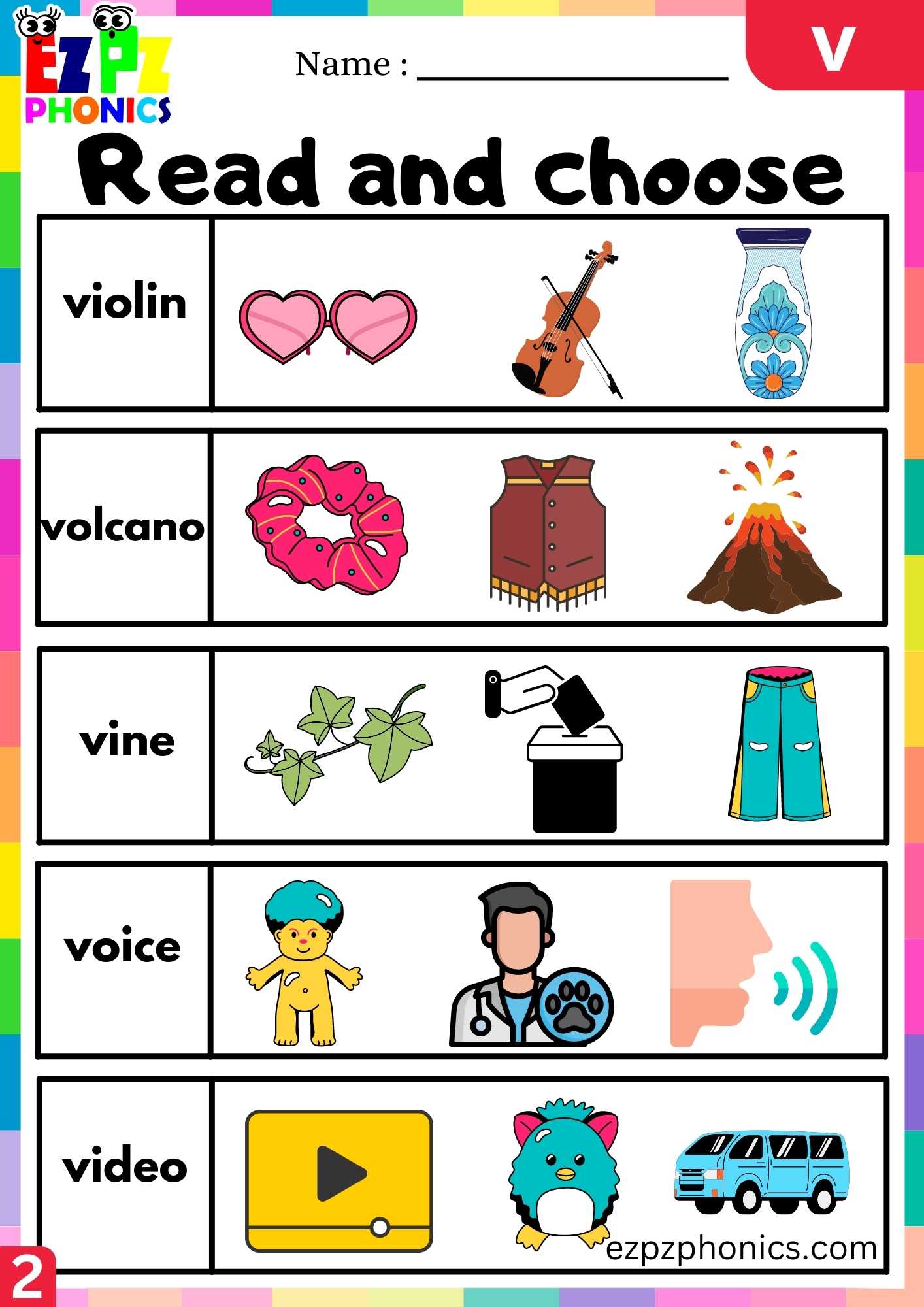 Group2 Letter V Read And Choose Beginning Sounds Worksheet - ezpzphonics.com